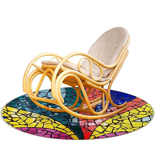 Round Office Desk Chair Mat Abstract Office Floor Protector Rainbow Office Chair Mat for Hardwood/Tile Floor 44 in