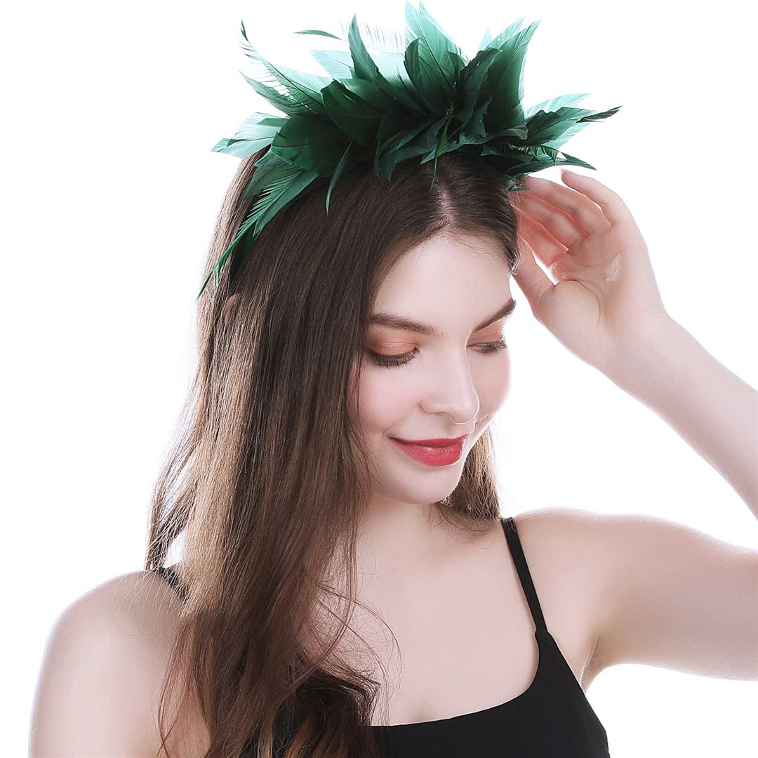 Vintage Feathers Headband 90S Female Headwear Solid Black Bridal Hair Accessories Feather Cocktail Hair Band White