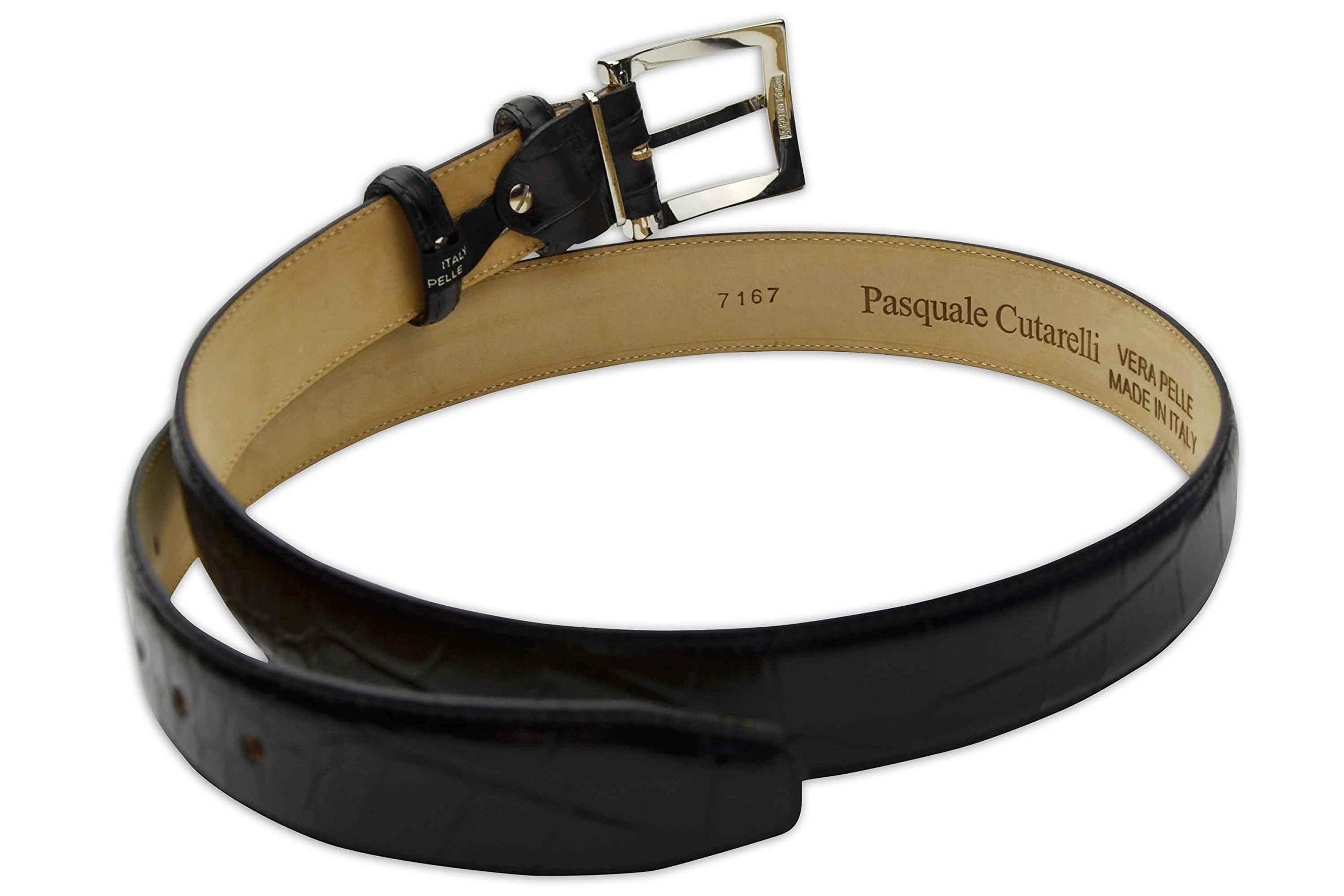 PASQUALE CUTARELLI Mens Crocodile Pattern Italian Leather Belt Black XX-Large 44 Inches