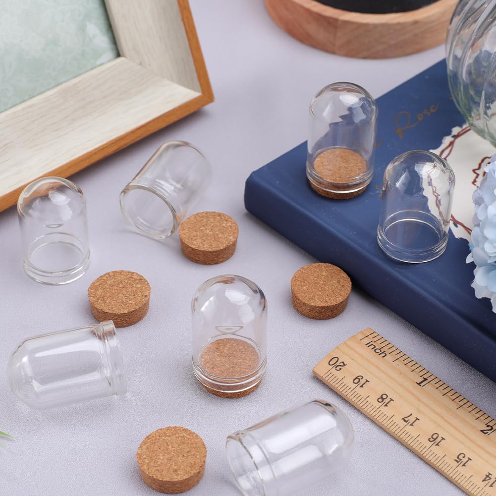 SUNNYCLUE 20Pcs Cloche Bell Jar 8mL Glass Display Dome with Cork Base 1.28 inch Small Clear Bottles Mini Bottles Dome Decorative Jars Display Case for Christmas Home Decor Dried Flowers Party Favor