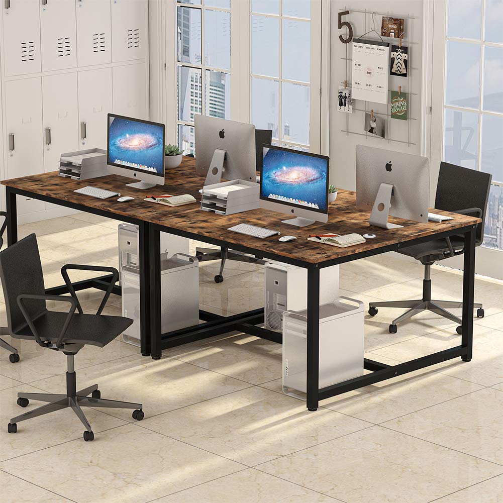 TRIBESIGNS WAY TO ORIGIN Two Person Desk Double Workstation Desk, 47 inch Computer Desk 2 People Office Desk Writing Desk for Home Office Teens Student(Rustic)