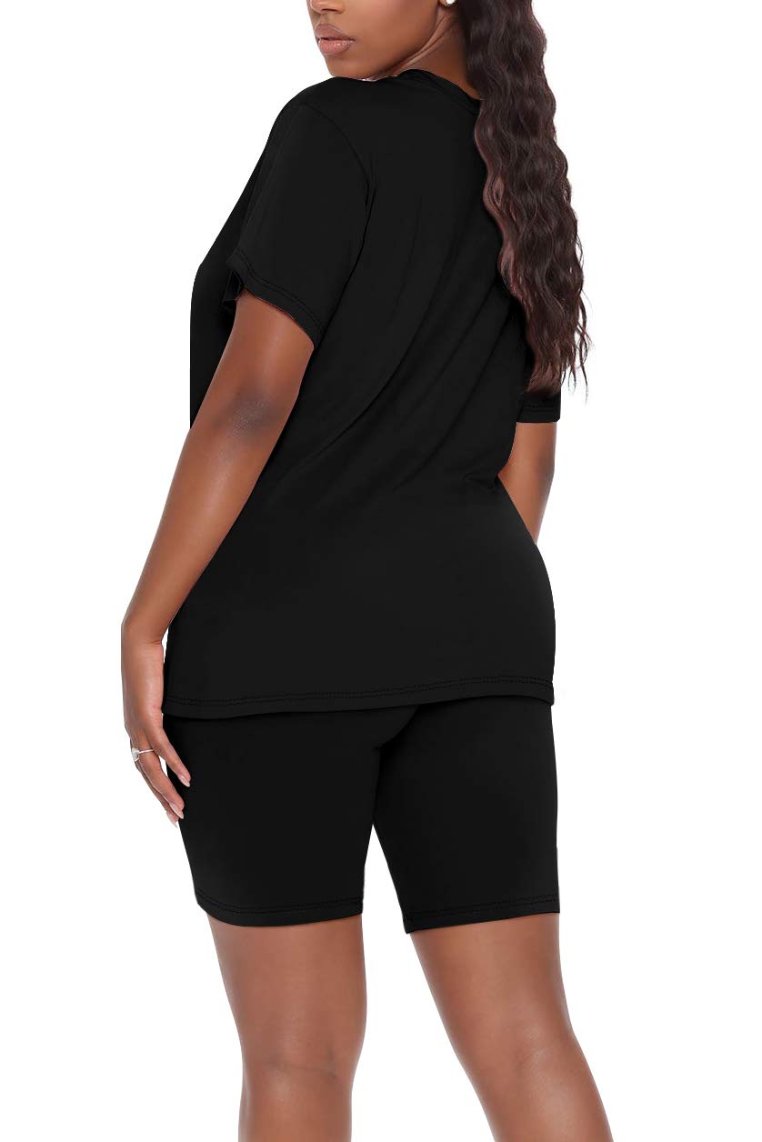 WIHOLL 2 Piece Shorts Set for Women Casual Biker Shorts Set Black XXL