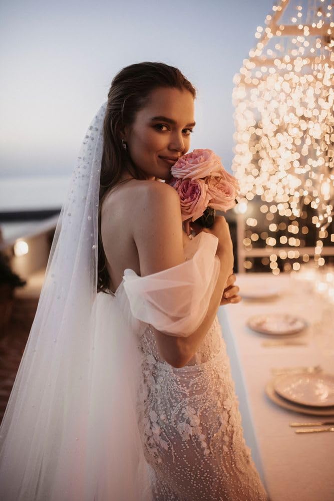 Passat Ivory 1T Long Cathedral Sparkling Rhinestone Cathedral Bridal Veils Crystal Wedding Veils For Brides Gifts 223