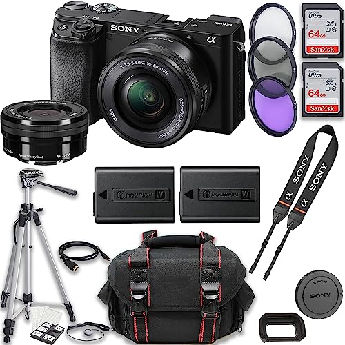 Sony a6100 Mirrorless Camera + Sony E PZ 16-50mm f/3.5-5.6 OSS Lens + 2X 64GB Memory + Case + Tripod & More (20pc Bundle)