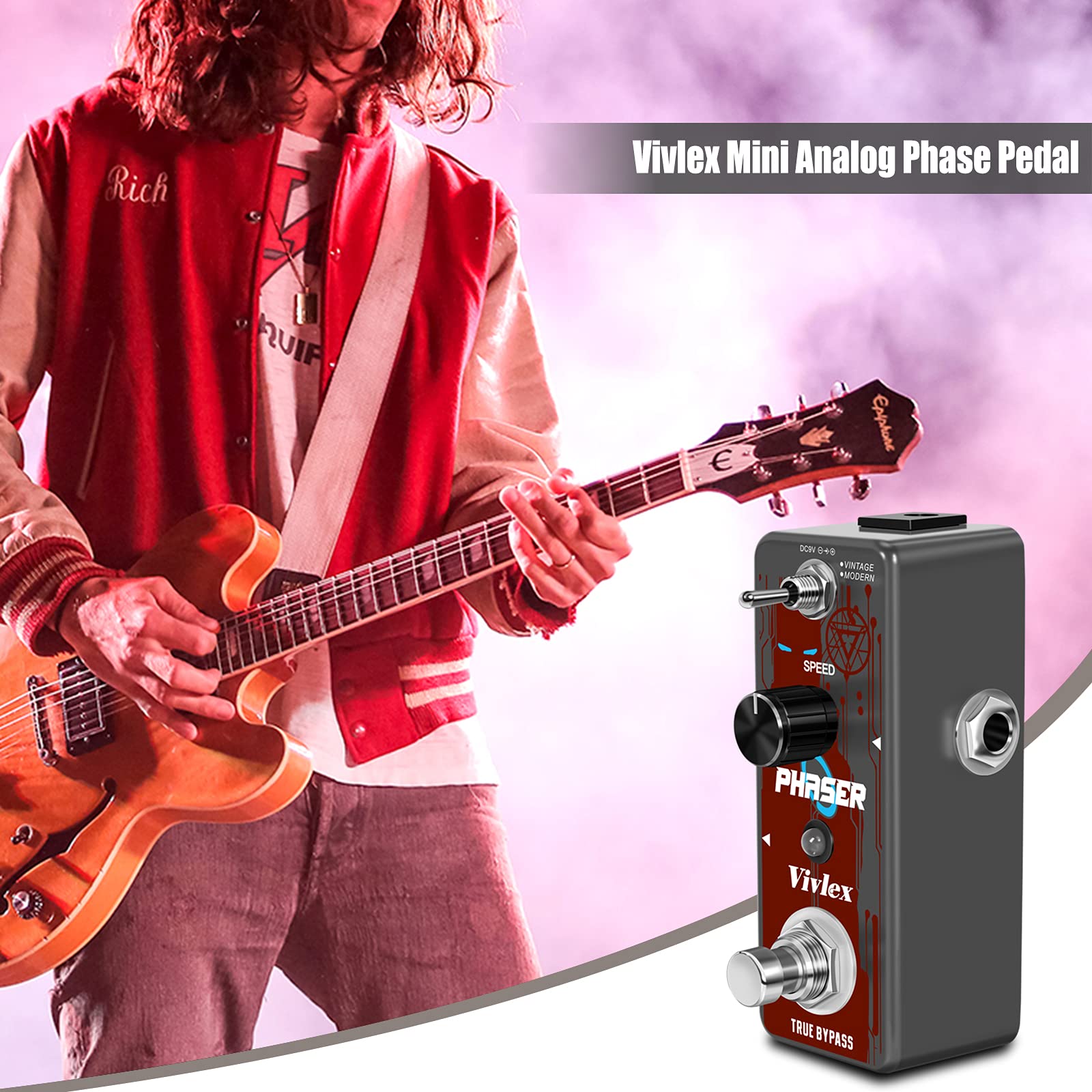 Vivlex LEF-313 Phase Guitar Effects Pedal Vintage and Modern Mode Mini Analog Phaser Stompbox for Electric Guitar Bass Keyboard True Bypass Footswitch