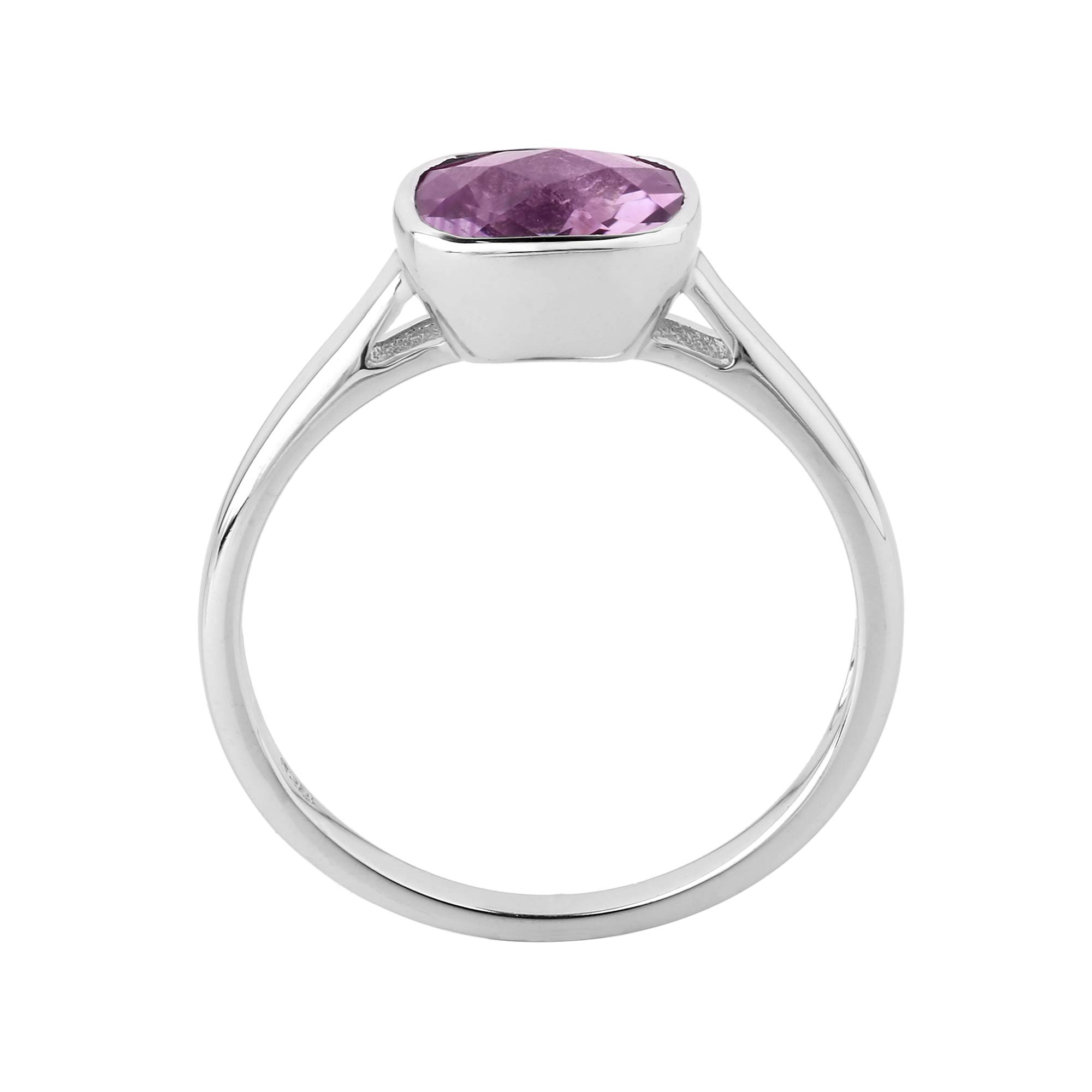 ShahGems Natural Gemstone 2 cttw Amethyst Checkerboard Cut 925 Sterling Silver Rings for Women (Size 8)