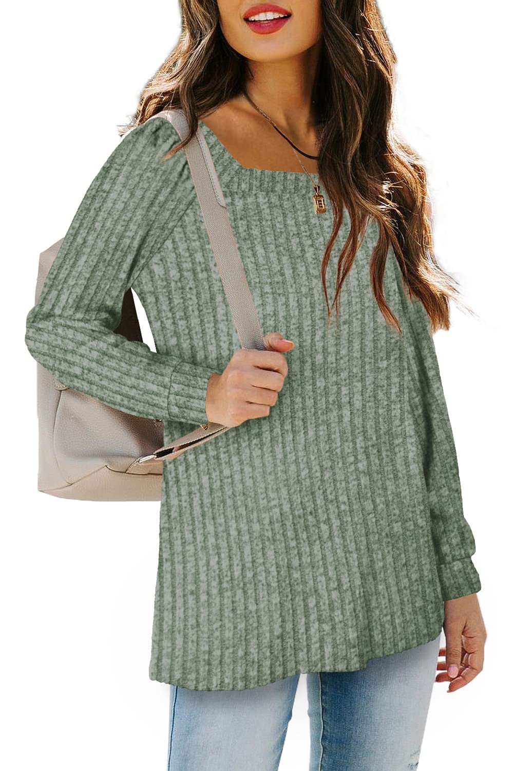 WIHOLL Tunic Sweaters for Women Loose Fit Fall Sweatshirts Grey Green M