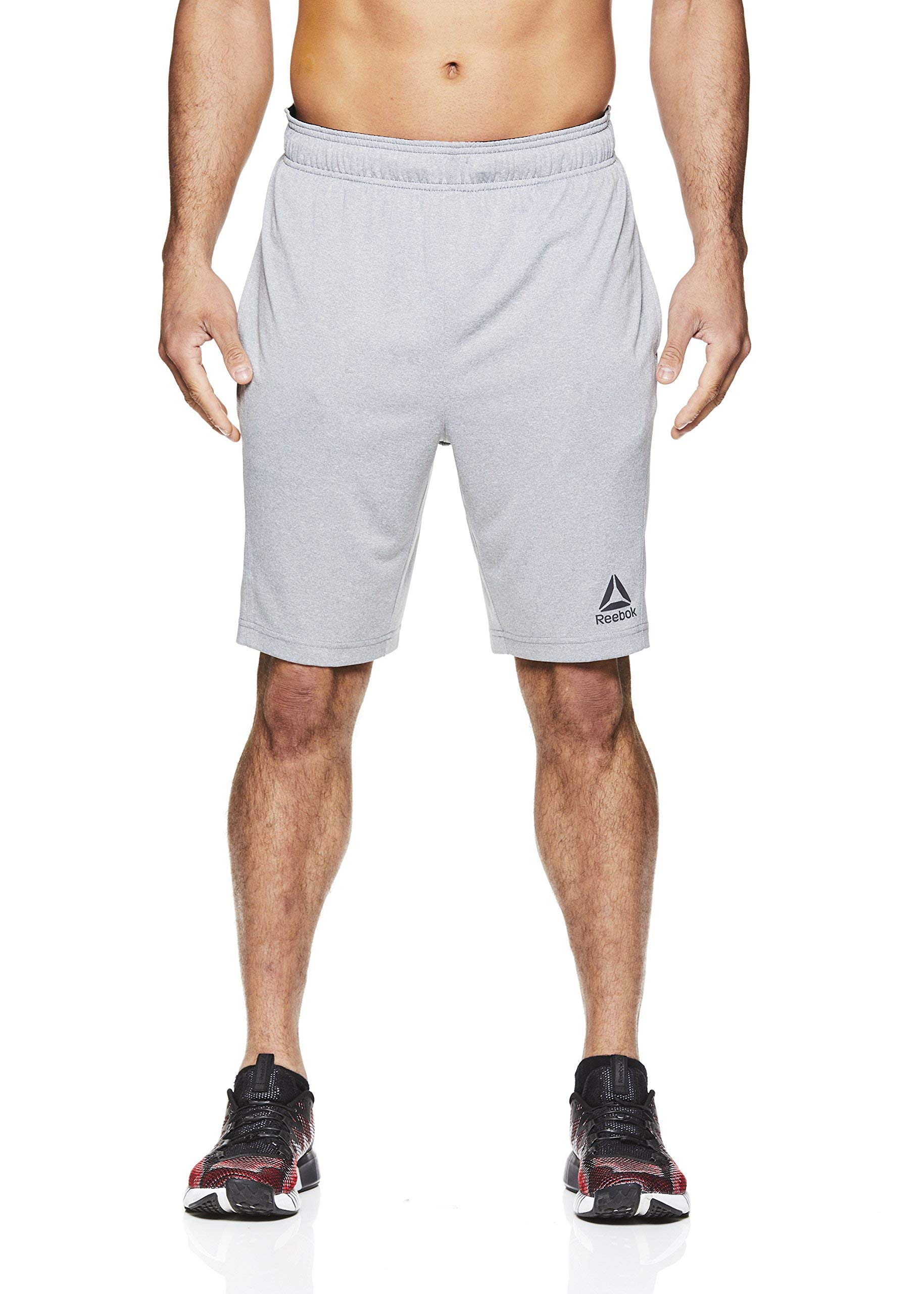 Reebok Men's Drawstring Shorts - Athletic Running & Workout Short - Sleet Heather Fireball, Small