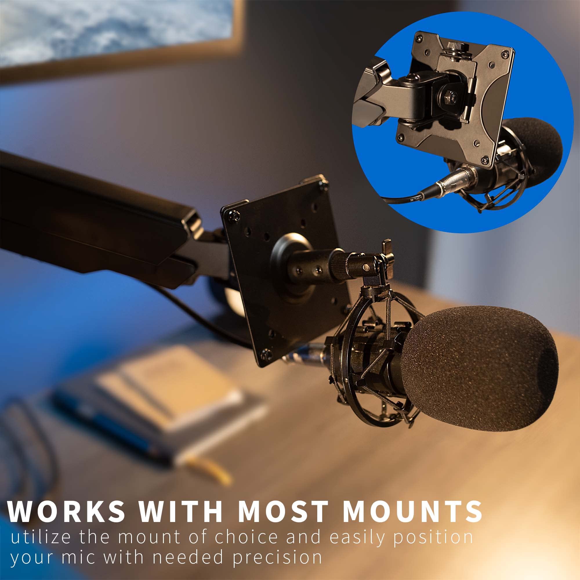 VIVO Universal Steel Microphone VESA Adapter Kit, Tabletop Mic Mounting Bracket with VESA 75x75mm and 100x100mm, Black, MOUNT-V00MIC