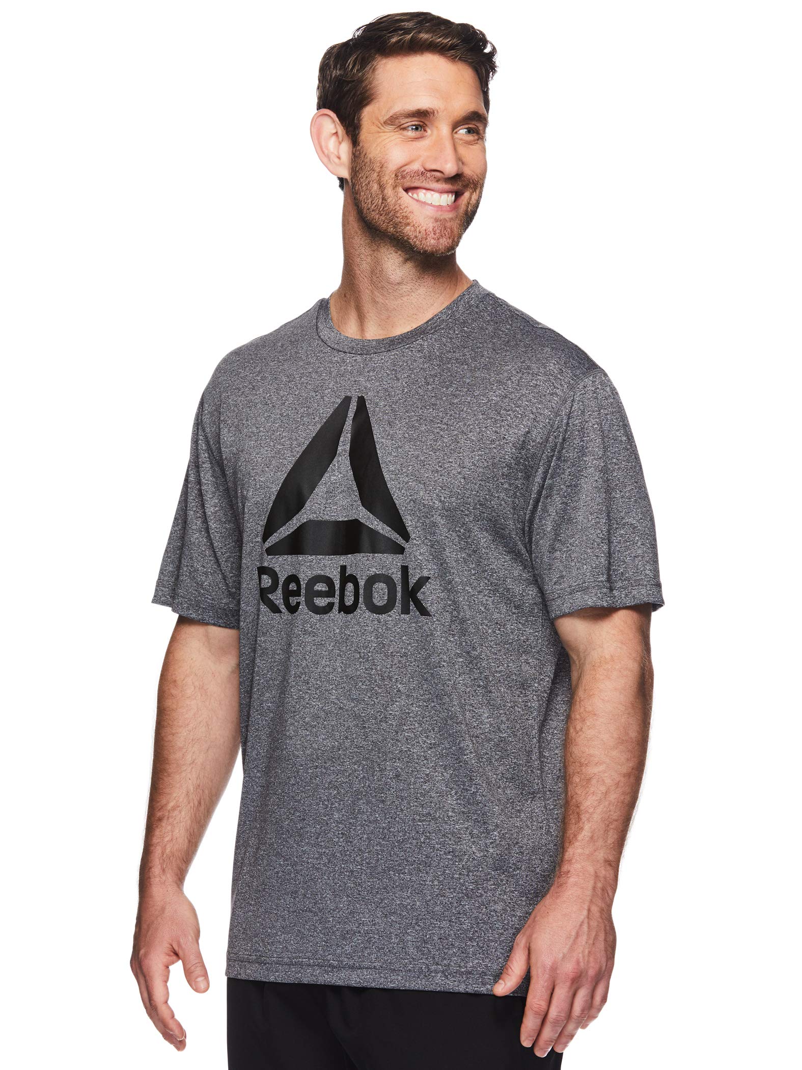 Reebok Men's Supersonic Crewneck Workout T-Shirt Designed with Performance Material - Dominator Charcoal Heather, Large