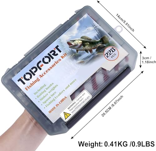 TOPFORT 187/343pcs Fishing Accessories Kit, Including Jig Hooks, Bullet Bass Casting Sinker Weights, Fishing Swivels Snaps, Sinker Slides, Fishing Set with Tackle Box