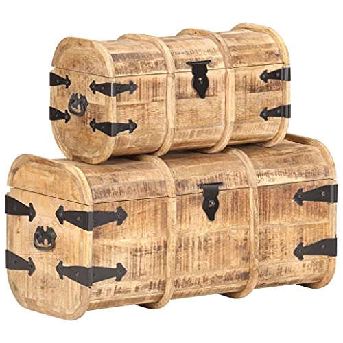 Queen.Y 2 Pcs Wood Storage Chest, Vintage Box with Safety Hinge, Sturdy Entryway Console, Storage Trunk, Lockable, Rustic Brown
