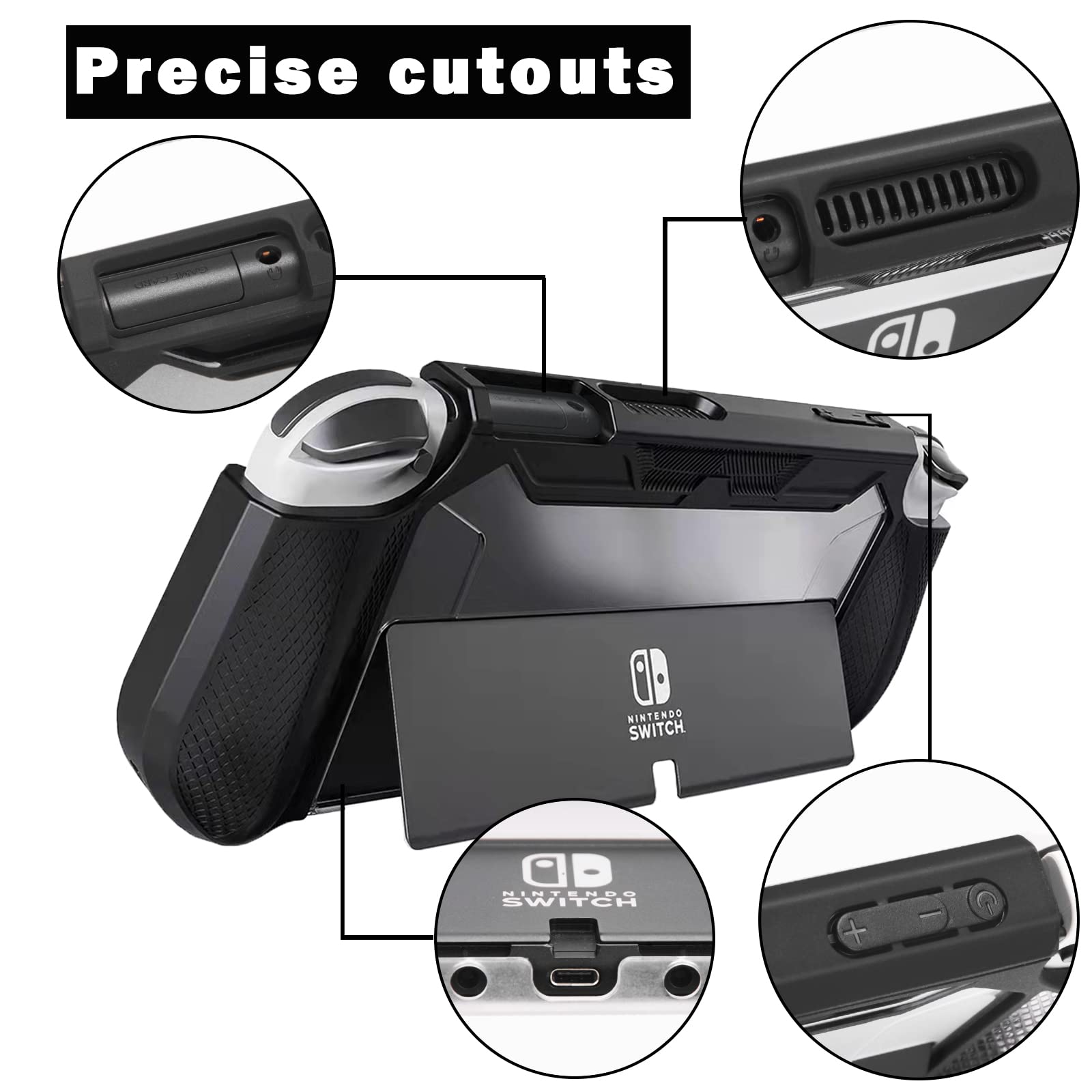 TIKOdirect Dockable Case for Nintendo Switch OLED (2021), TPU Grip Protective Cover Case Accessories with Screen Protectors and Thumb Grip Caps for Switch OLED Console and Joy-Con Controller, Black