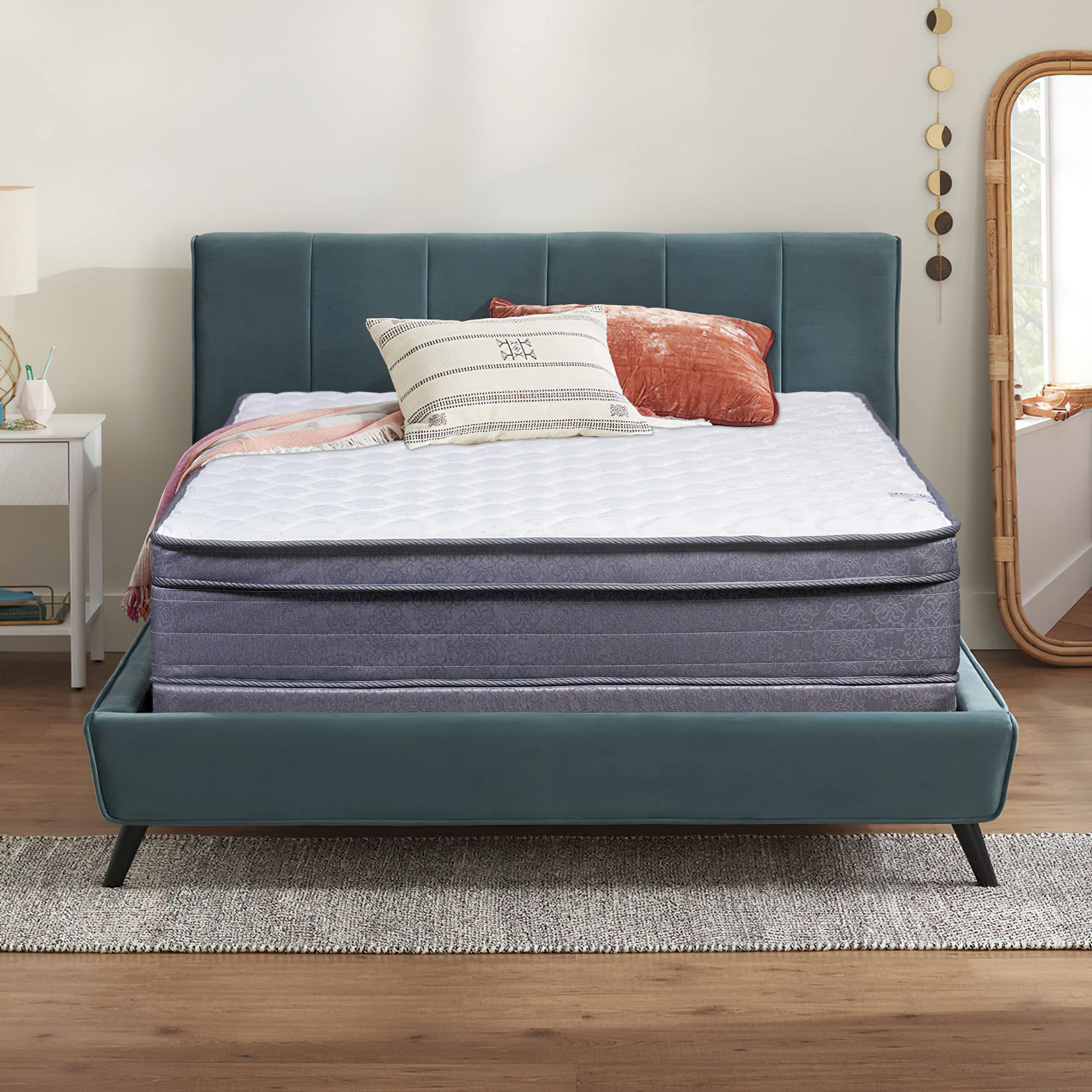 Nutan 11-Inch Medium plush Foam Encased Hybrid Eurotop Pillowtop Innerspring Fully Assembled Mattress And 4-Inch Wood Box Spring/Foundation Set, Good For The Back, Queen