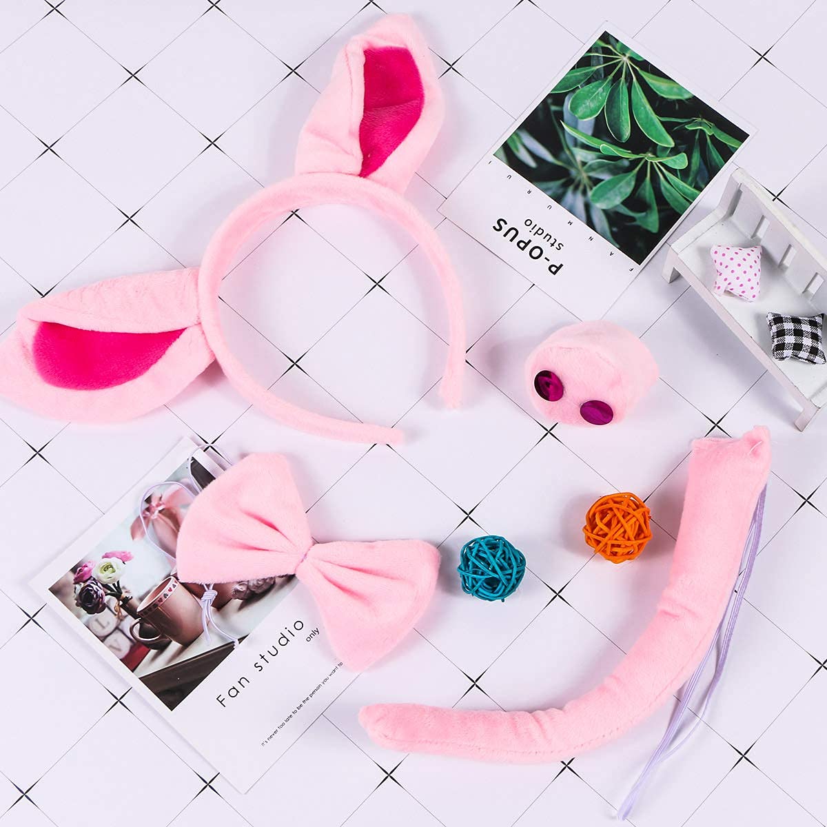 Vbcdgfg 4Pcs Pig Costume Set Pig Ears Headband Pig Tail Nose Bow Tie Pig for Party Decoration Pink