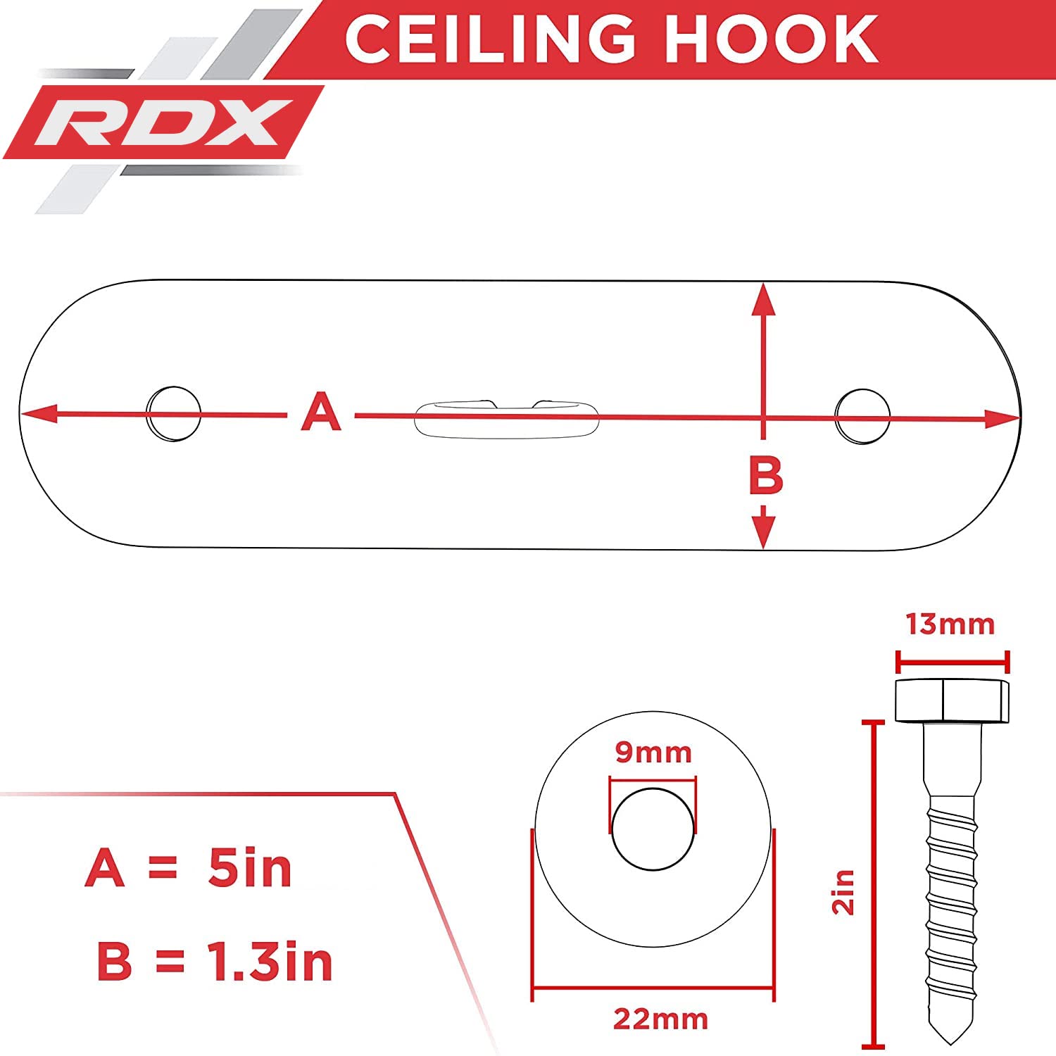 RDX 13CM Ceiling Bracket with D-Shackle, 5mm 18 Gauge Heavy Duty Hook with Bolts Wall Plugs, Punch Bag, Double end Speed Ball Hanging, Kickboxing Boxing MMA Muay Thai Training Hanger Mount, White