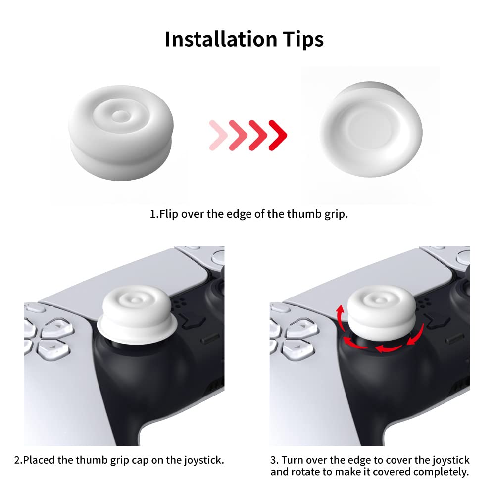 PlayVital Thumbs Cushion Caps Thumb Grips for ps5/4, Thumbstick Grip Cover for Xbox Series X/S, Thumb Grip Caps for Xbox One, Elite Series 2, for Switch Pro Controller - Raindrop Texture Design White