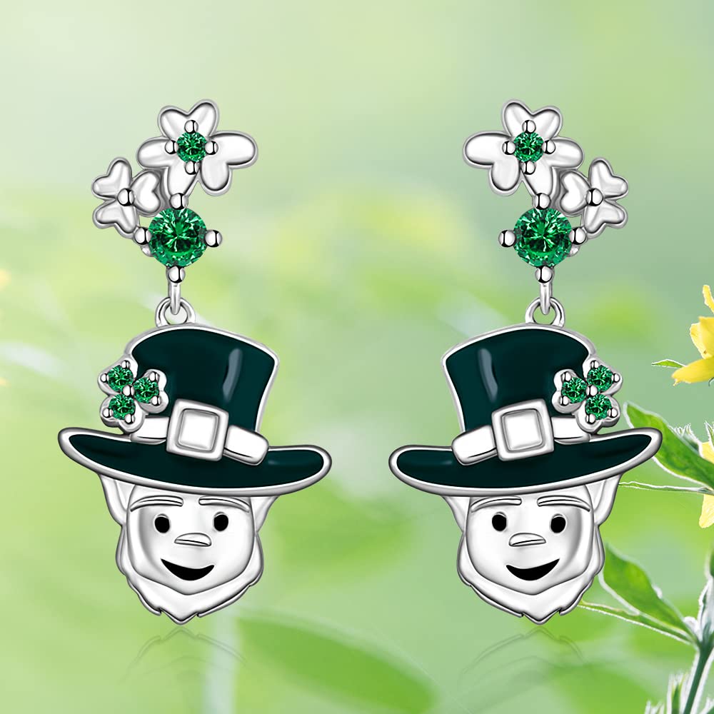 Shamrock St Patricks Day Earrings for Women Sterling Silver PromIrish Emerald Hoop