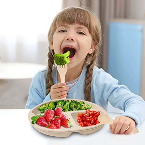 TQONEP 12 Pack Suction Plates for Babies & Toddler,Divided Plate Set,Silicone Suction Cup Plates for Babies with Fork and Spoon,Baby Plates with Suction,Toddler Plate Utensils Set