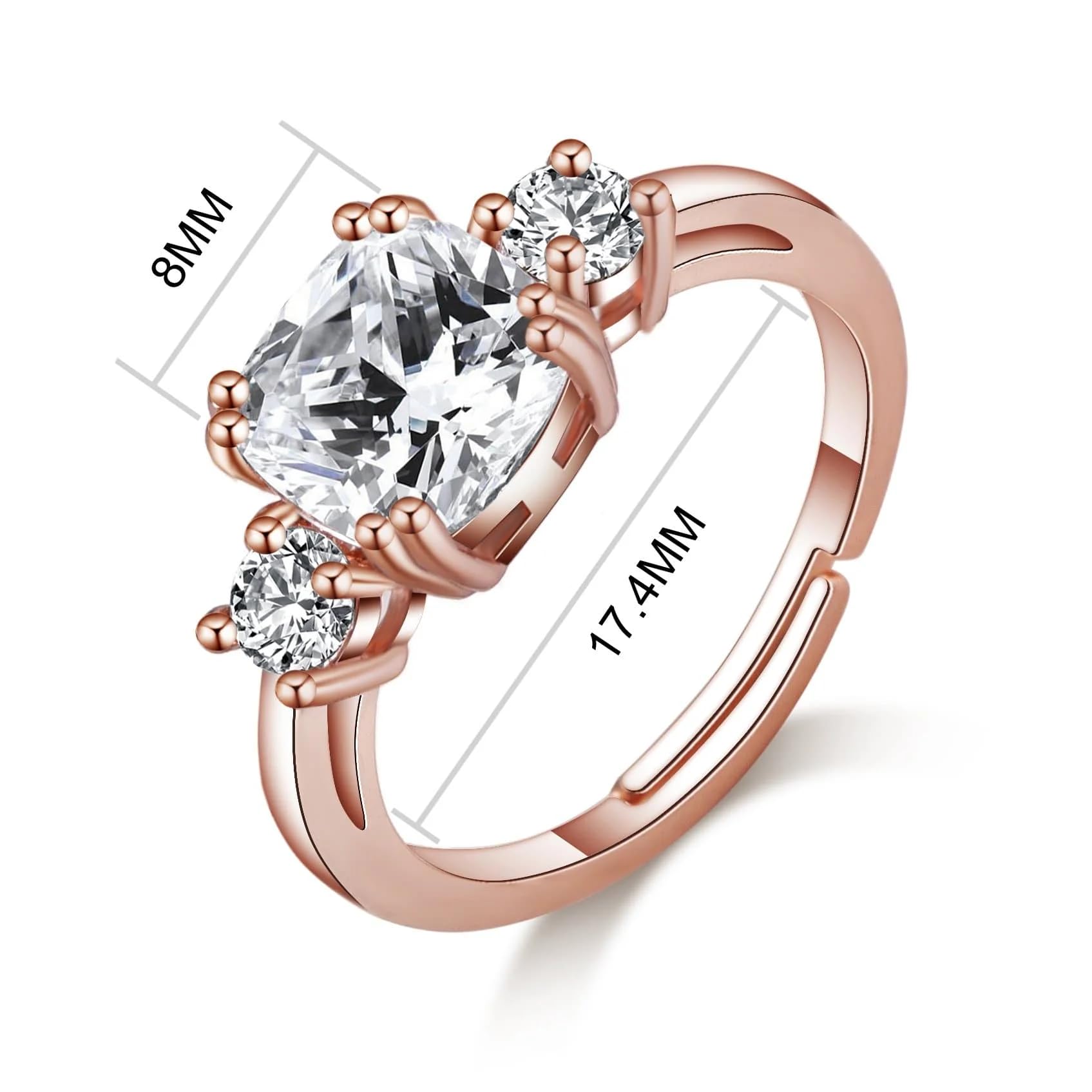 Philip Jones Rose Gold Plated Adjustable Three Stone Ring Created with Zircondia® Crystals