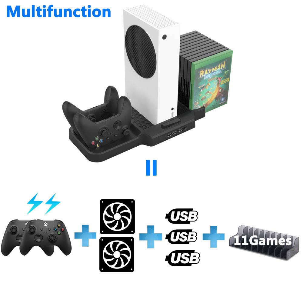 Vertical Stand for Series X with Cooling Fan Charging Station for Xbox Series X Console with 11 Game Storage Organizer 3 USB Port (Black)
