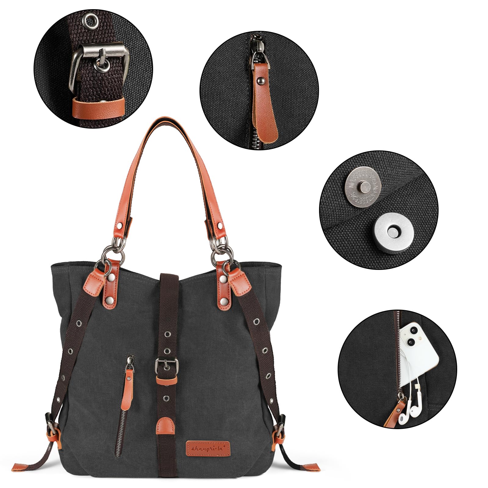 SHANGRI-LA Canvas Backpack Purse Casual Tote Handbag Shoulder Bag for Women