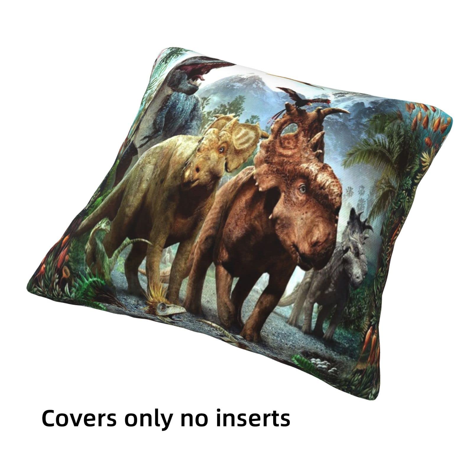 pop-belief 4PCS Square Throw Pillow Covers,18"x18" Dinosaur Group in The Primeval Forest Decorative Cushion Covers Case for Bed Sofa Couch Home Decor