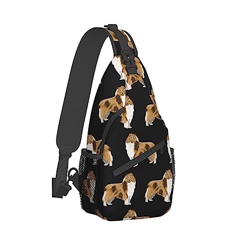 Supdreamc Ultra Lightweight Sling Shoulder Backpack Shoulder Crossbody Bag Chest Pack Multipurpose Anti-Theft Daypack for Outdoors Camping Hiking Trekking, Rough Collie Dog Art