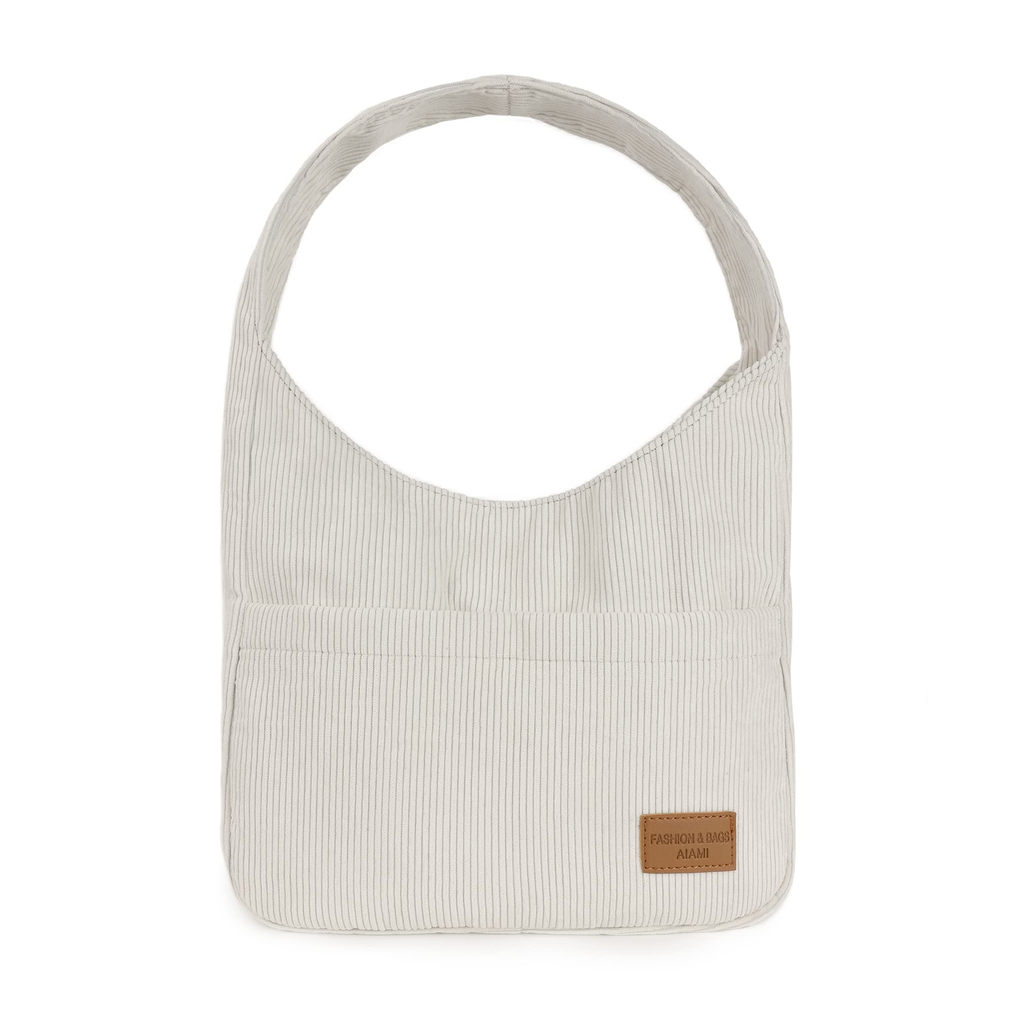 Women Corduroy Tote Bag Casual Shoulder Bag Big Capacity Hobo Bag Handbag Purse with Pockets (White)