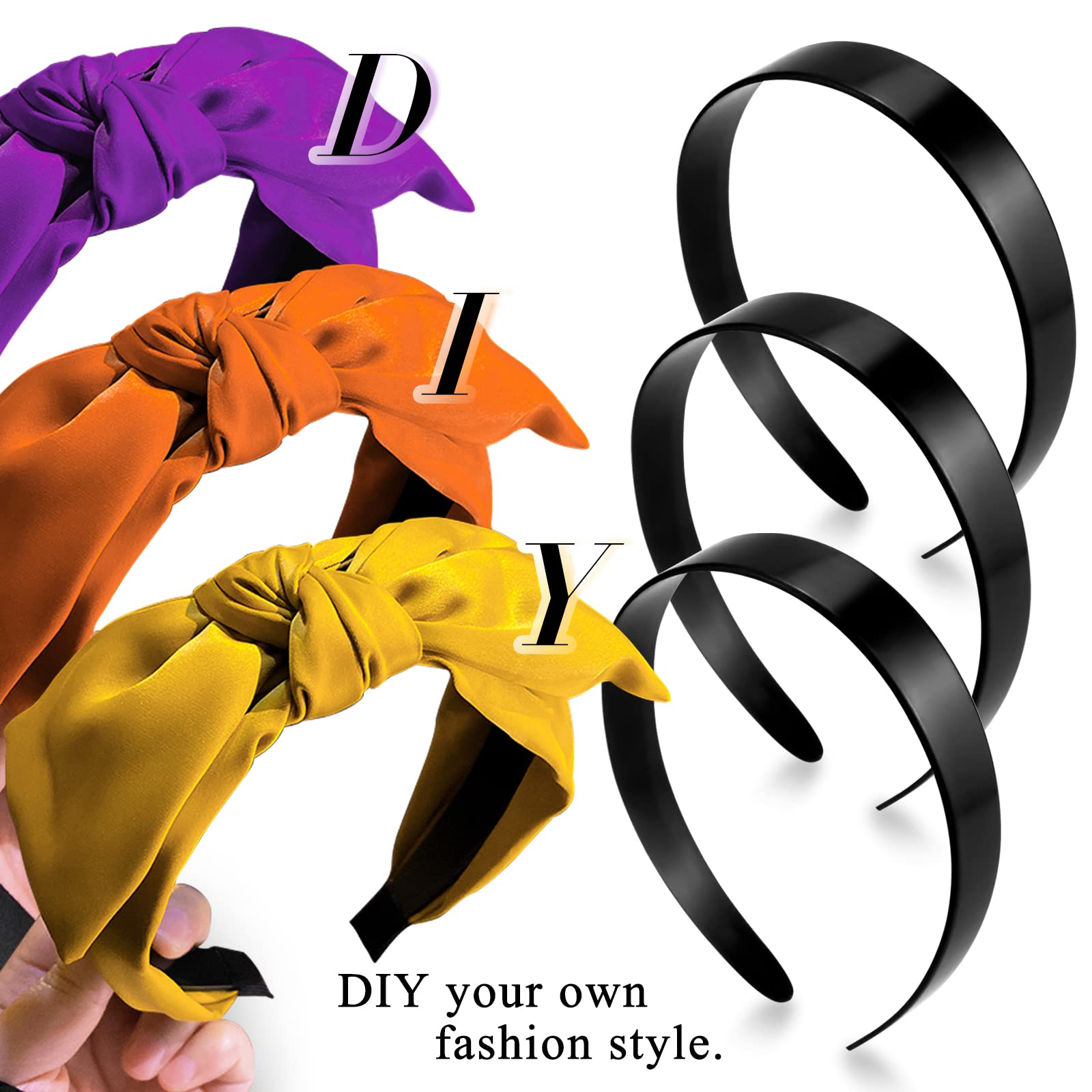 VOKOY 12 Pcs Black Plastic Headbands, 1" Wide No Teeth Plain Headbands DIY Hair Bands Headbands for Girls Women