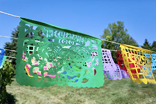TexMex Fun Stuff 16 Ft Coco Movie Papel Picado Plastic (10 Extra Large Panels) Fiesta Party Decorations, Mexican Party Banners, Plastic Day of The Dead Banner, Cinco de Mayo Decorations Coco Theme