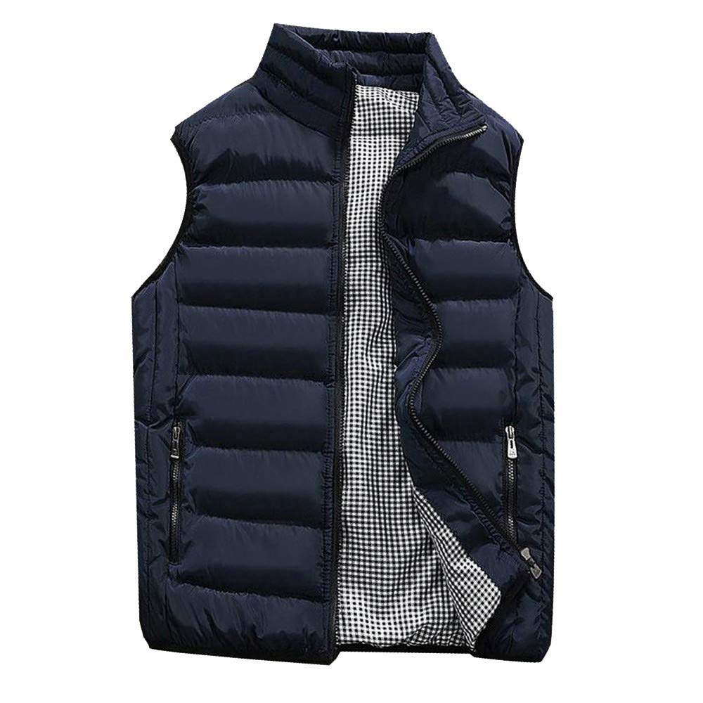 SSDXY Men's Padded Cotton Blend Autumn Winter Warm Vest Coat Tops Jacket Casual Loose Sleeveless Solid Slim Warm Outwear, Dark Blue, 3X