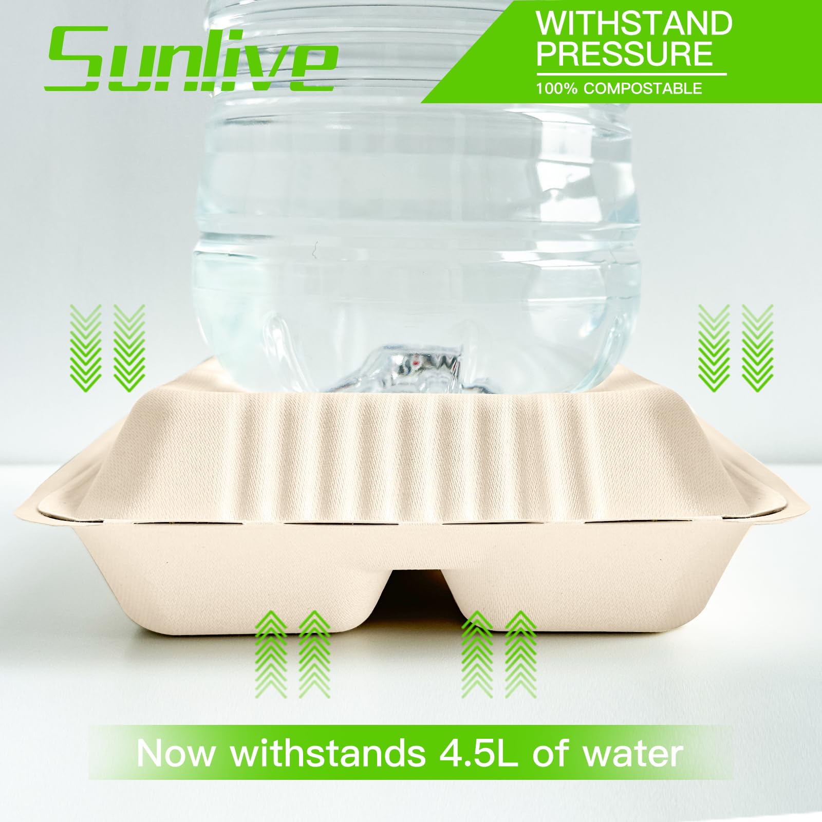 Sunlive 100% Home Compostable 50 Pack Disposable Clamshell Take Out Food Containers, 8X8'' 1-Compartment to go Containers, Heavy-Duty to go Boxes, Eco-Friendly Biodegradable, Made of Sugarcane Fibers