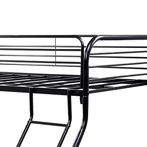 Prohon Metal Bunk Bed Twin Over Full Size with Enhanced Upper-Level Guardrail,Removable Stairs, Heavy Duty Sturdy Frame Space-Saving Design Bunkbeds for Teen Adults, No Box Spring Needed, Black