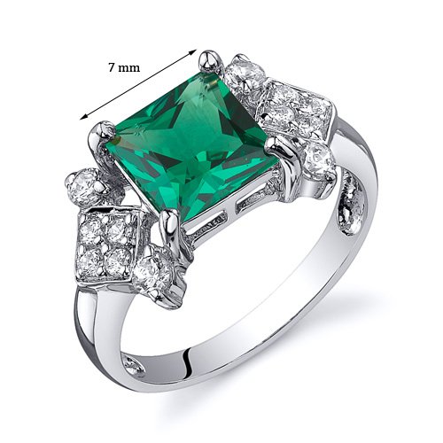 PEORA Simulated Emerald Ring Sterling Silver Princess Cut 1.50 Carats Size 6