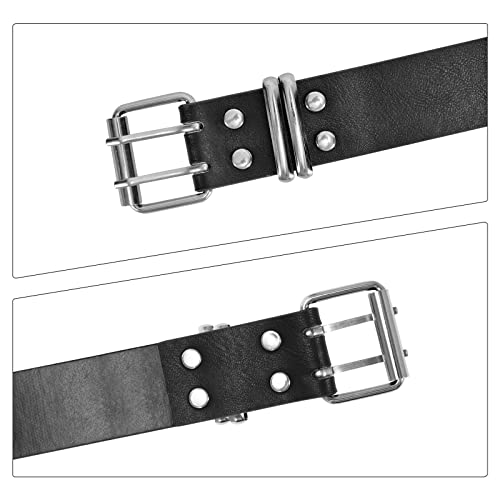 WHIPPY Double Grommet Belt for Women Men PU Leather Double Prong Buckle Vintage Punk Rock Jeans Belts (Black, XL)