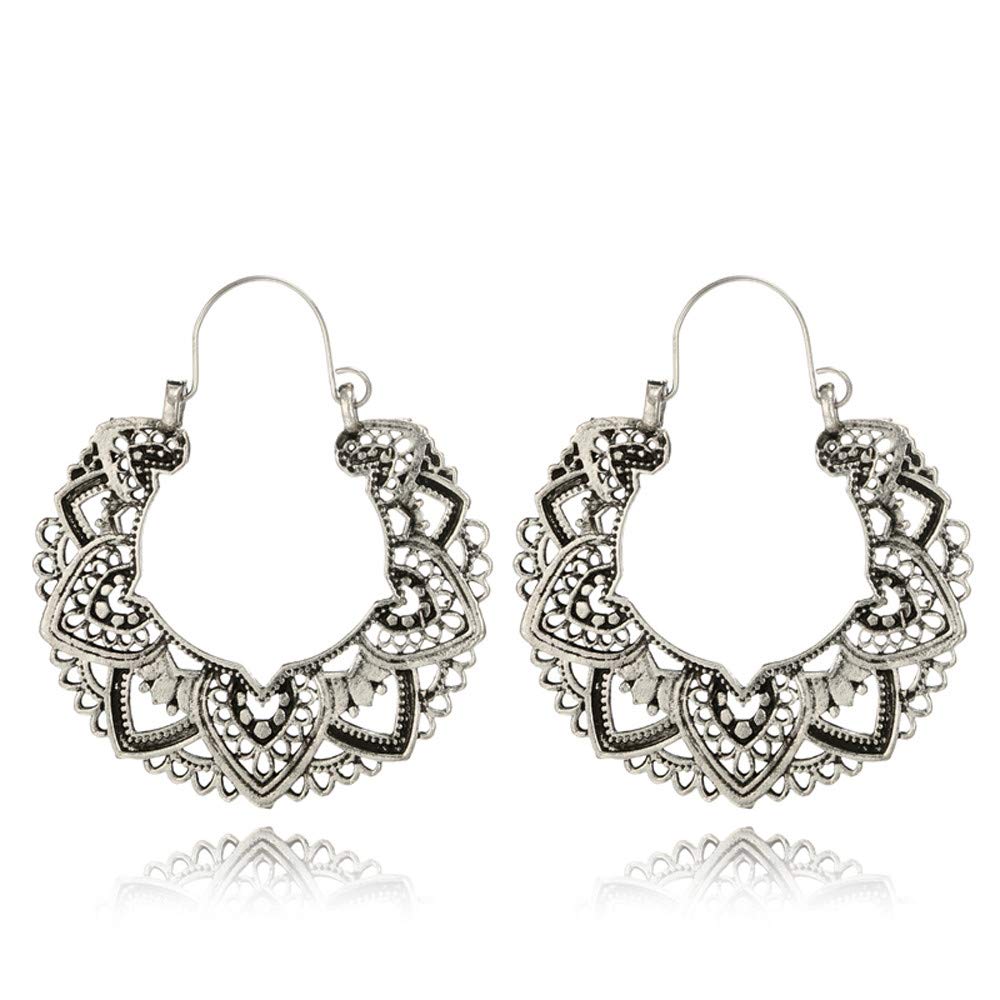 Women Earrings Ethnic Jewelry Enamel Earrings Boho Vintage Drop Earrings (Silver, One Size)