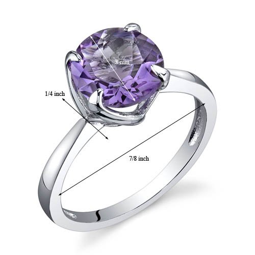PEORA Sublime Solitaire 1.75 Carats Amethyst Ring in Sterling Silver Size 9