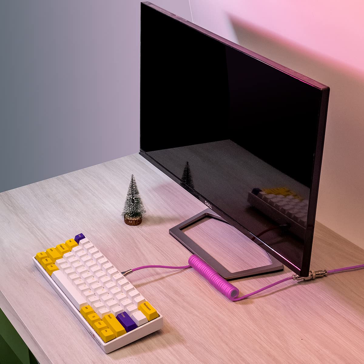 VELOCIFIRE Custom Coiled Aviator Cable, USB C Cables Nylon Braid Gaming Keyboard Cables Customized Double-Sleeved Keyboard Cables(Magenta)
