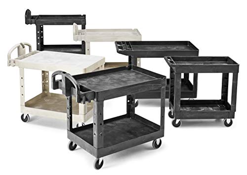 Rubbermaid Commercial Products 2-Shelf Utility/Service Cart, Medium, Lipped Shelves, Standard Handle, 500 lbs. Capacity, for Warehouse/Garage/Cleaning/Manufacturing