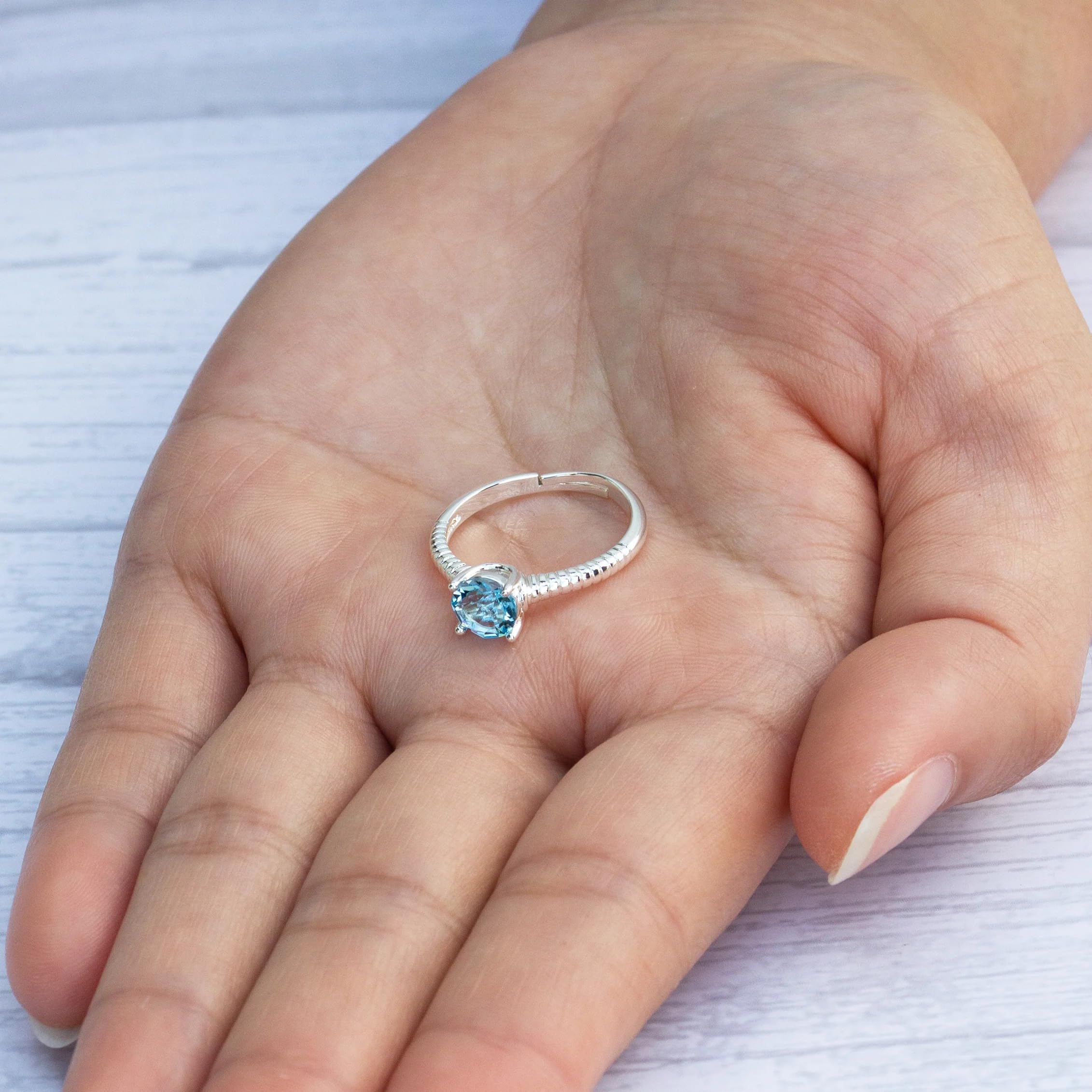 Philip Jones March (Aquamarine) Adjustable Birthstone Ring Created with Zircondia® Crystals