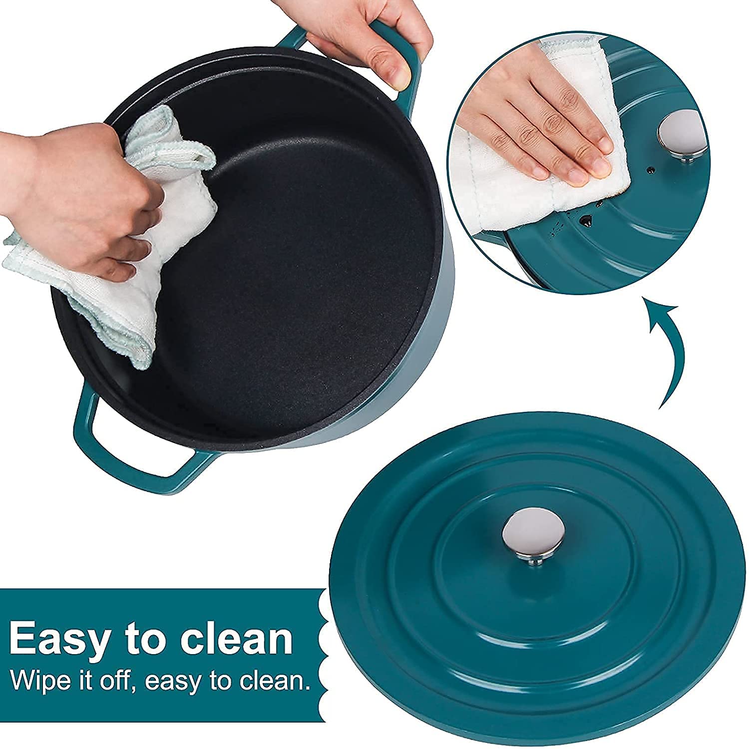swiflon Dutch Oven Pot with Lid 6.8-QT Cast Aluminum Nonstick Casserole, Lightweight Cookware Braiser Pot Suitable for Meats, Soups, Bread Baking in Oven, Turquoise