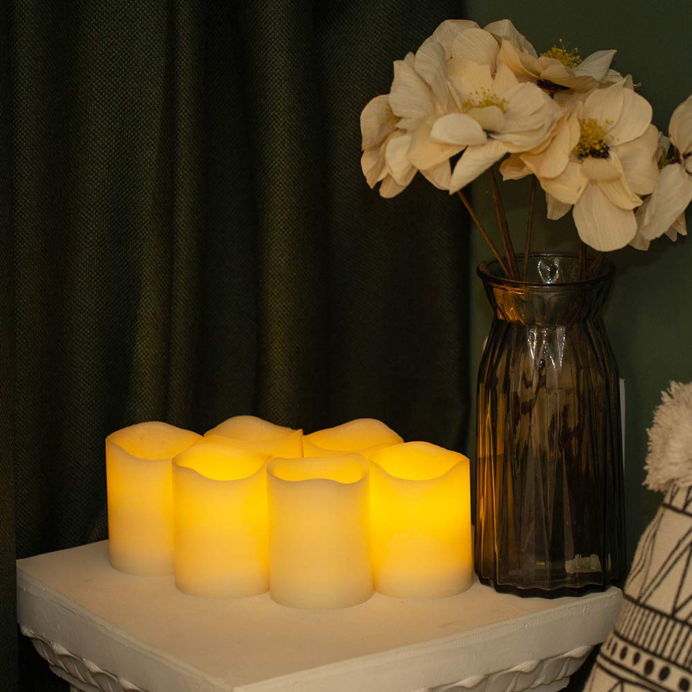Rustic Flameless Candles Flickering, BeMoment Battery Operated with Remote Control, LED Candle for Garden Wedding,Party, Christmas Decorations, Set of 6(3"×4“)