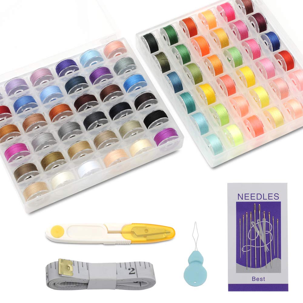 POPKU 72PCS Bobbins with Sewing Thread for Brother Singer Babylock Janome Kenmore (72pcs Bobbins)