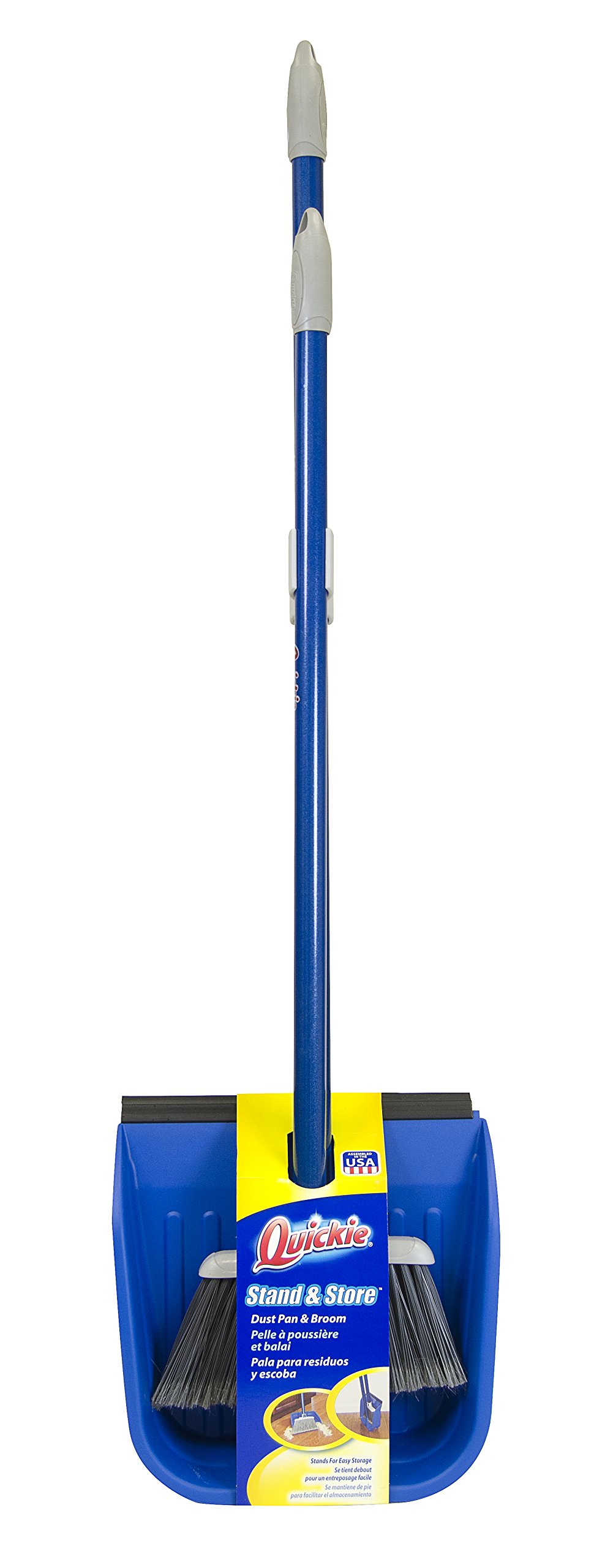 Quickie Stand & Store, Upright Broom and Dustpan Set, 35 Inch Height, for Use in Home, Kitchen, Office, Lobby, and Outdoors,Blue