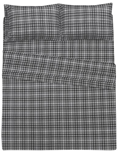 RUVANTI Flannel Sheets Twin Size - 100% Cotton Brushed Flannel Bed Sheet Sets - Deep Pockets 16 Inches (fits up to 18") - All Seasons Breathable & Super Soft - Warm & Cozy - 3 Pcs - Grey Plaid
