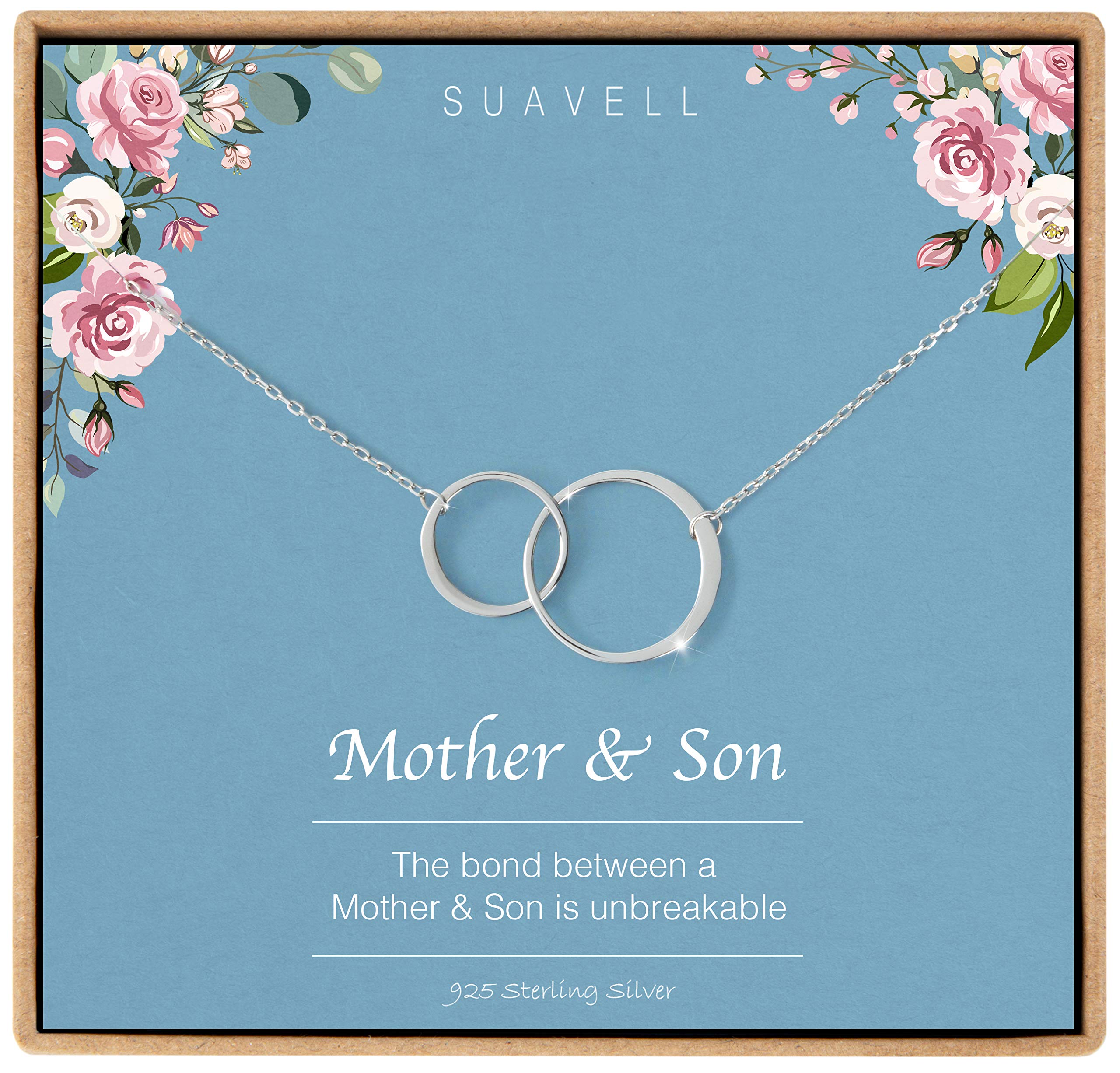 Suavell Mother Son Necklace. Sterling Silver Double Circle Necklace for Women. Mothers Day Gifts from Son. Mother Son Gifts for Mom and Sentimental Mom Birthday Gifts. Interlocking Circle Necklace