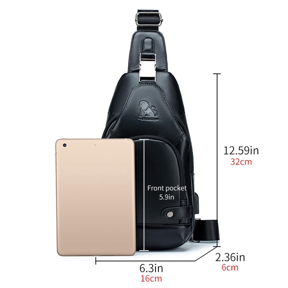 pundarika Leather Sling Bag for Men,small Crossbody Shoulder bag for men,men’s shoulder pack crossbody sling backpack.-black
