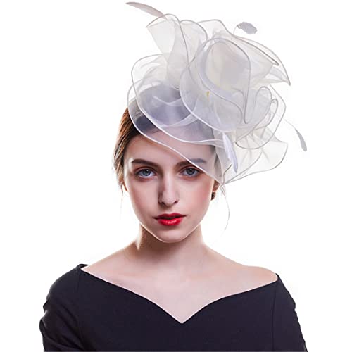 Women Hat Feather Chiffon Hat Solid Color Party Head Accessories Headband Or Clip for Girls Hat Blue