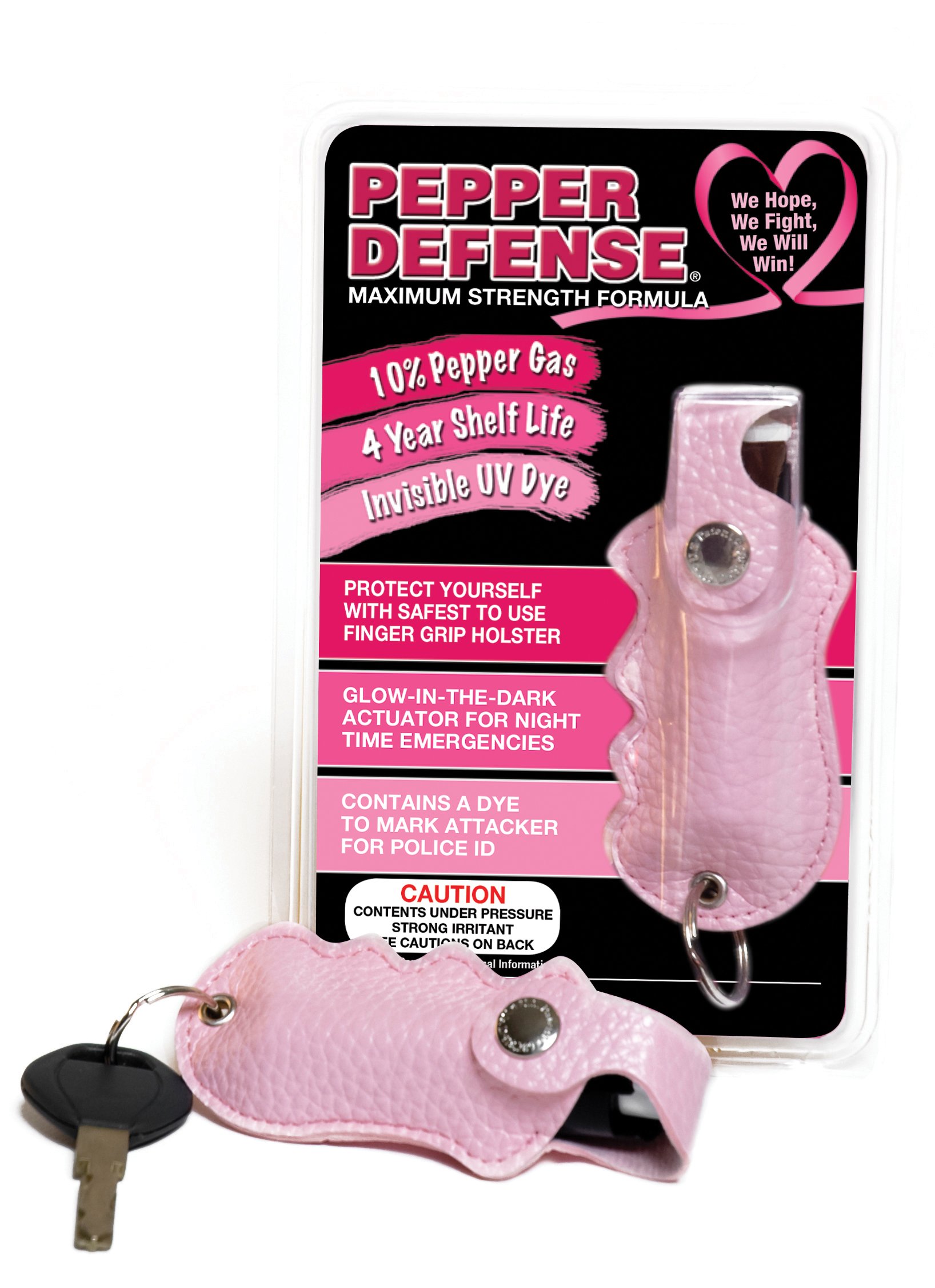 Pepper Defense 1/2 oz. Pepper Spray with Grip Holster and Keychain Attachment - Safety Twist Lock Glow Trigger - Maximum Strength 10% OC Formula - Self Defense Personal Protection (Pink 1-Pack)